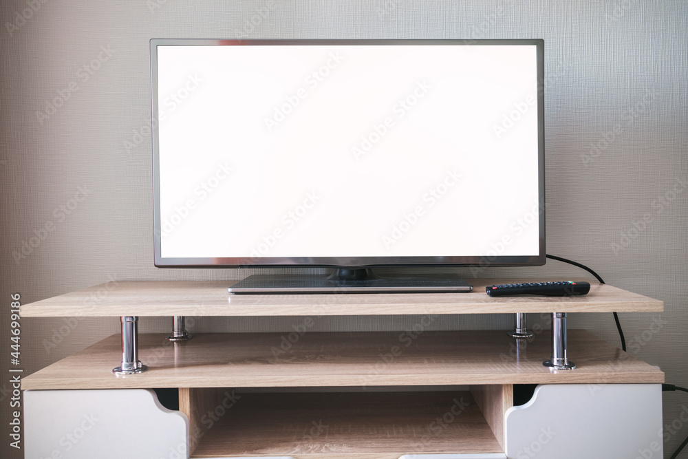 Big empty screen of modern tv with white space for mock up Stock Photo ...