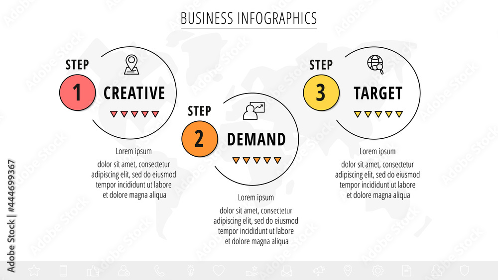 Fototapeta mapa świata dla dzieci Vector minimal line infographics with circles. Business ...