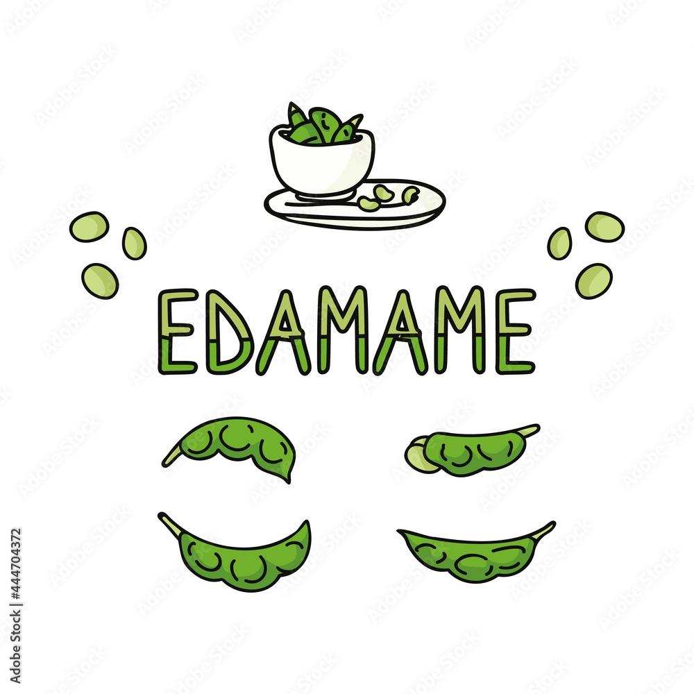 Cute edamame isolated clipart illustration. Hand drawn Japanese soy ...