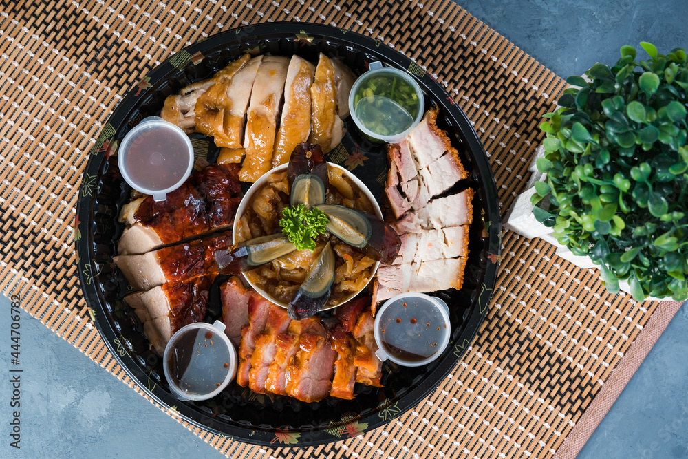 famous Chinese cold cuts, consist of barbecued pork, soy chicken ...