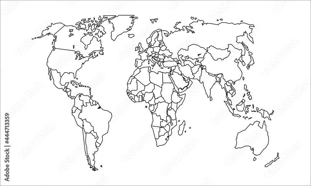 Detailed world map with borders of states. Isolated world map. Isolated ...