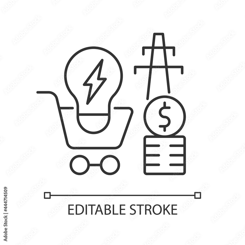 Electricity demand linear icon. Electric power generation cost. Utility ...