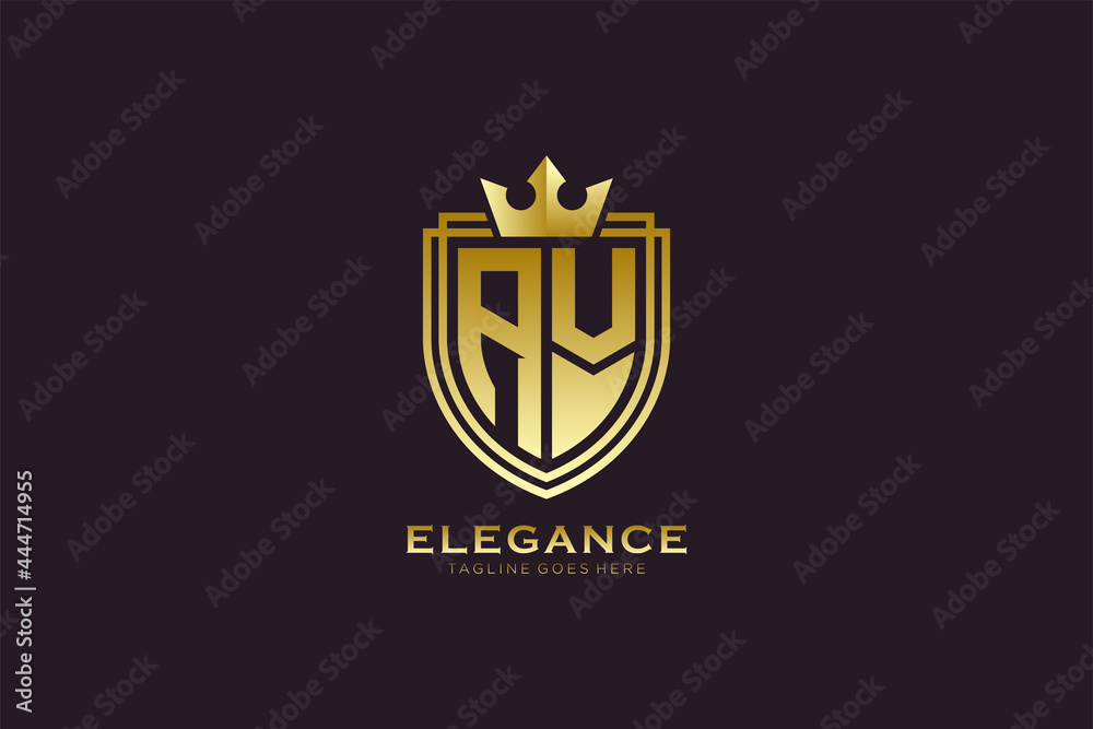 initial AV elegant luxury monogram logo or badge template with scrolls ...