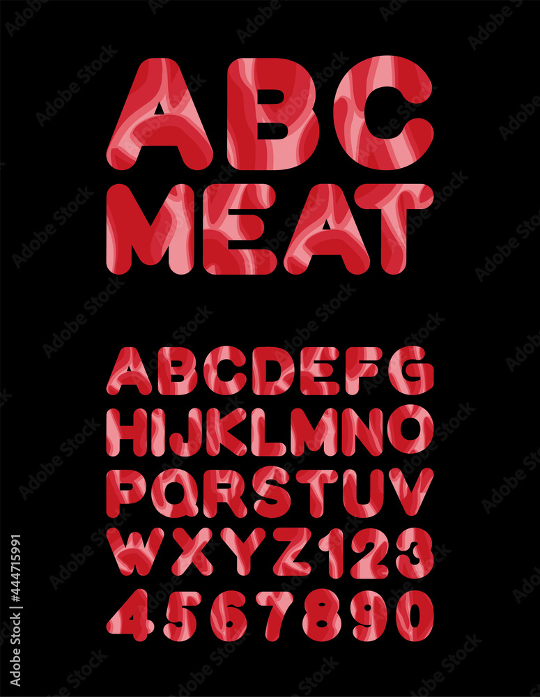 Meat font. Beef ABC. Meat letters. Pork Alphabet Stock Vector | Adobe Stock
