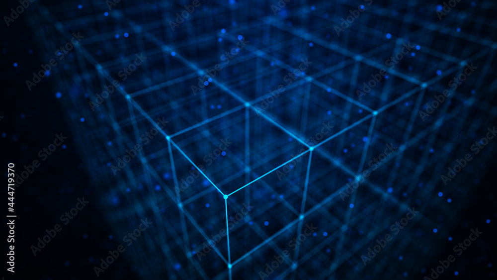 Digital blockchain concept and data transfer system. Abstract wireframe background whith ...