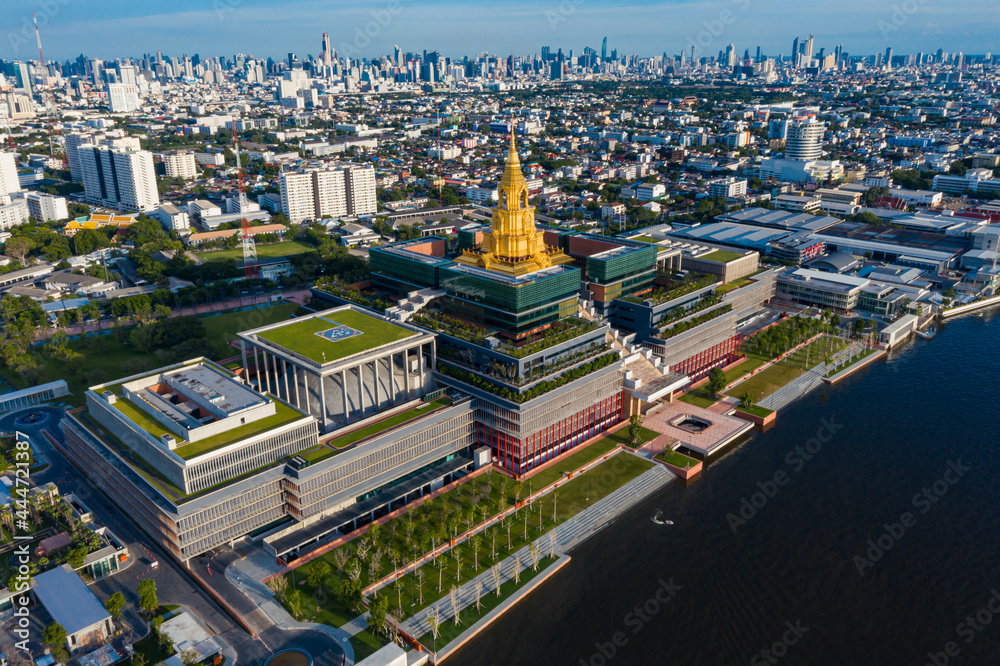 Aerial view of Bangkok skyline and skyscraper with new Thai parliament ...