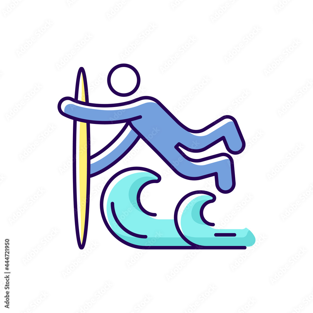 Superman surfing technique RGB color icon. Isolated vector illustration ...