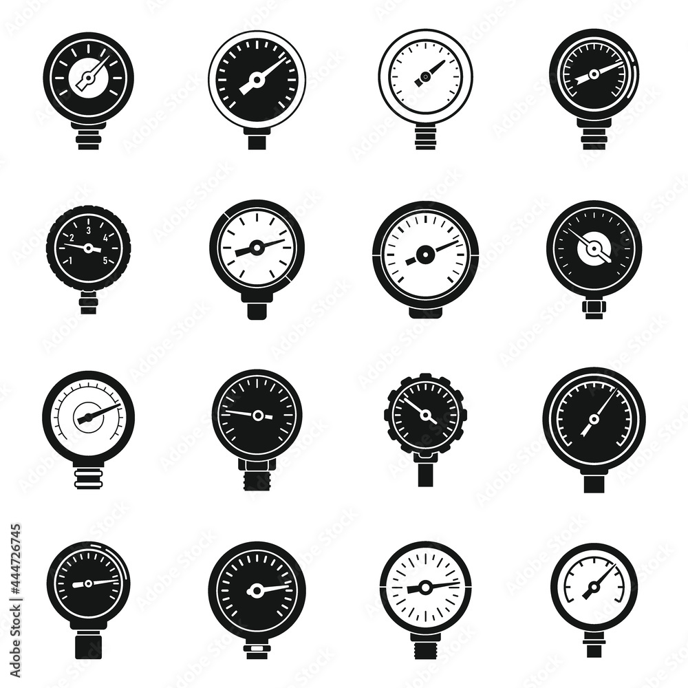 Pressure manometer icons set simple vector. Meter gauge Stock Vector ...