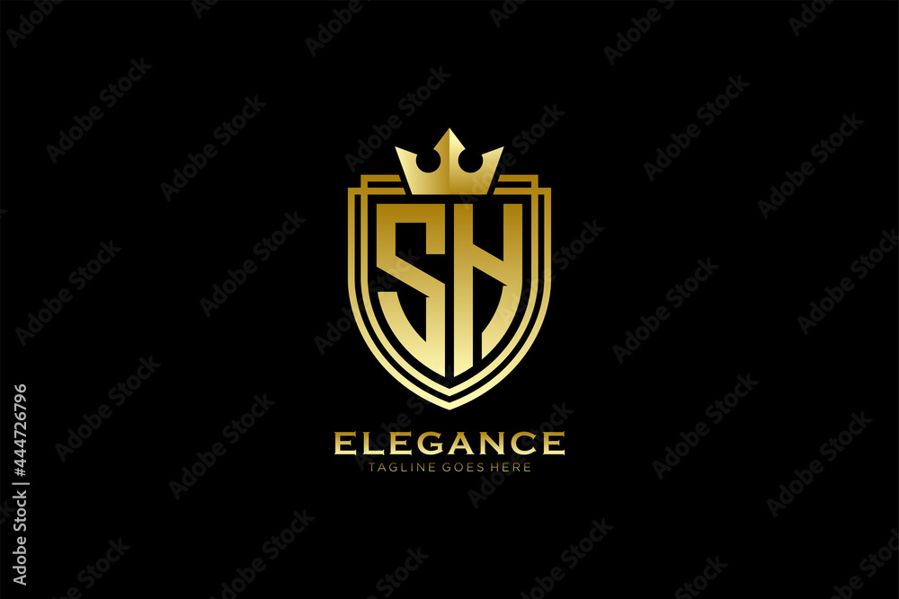 initial SH elegant luxury monogram logo or badge template with scrolls ...