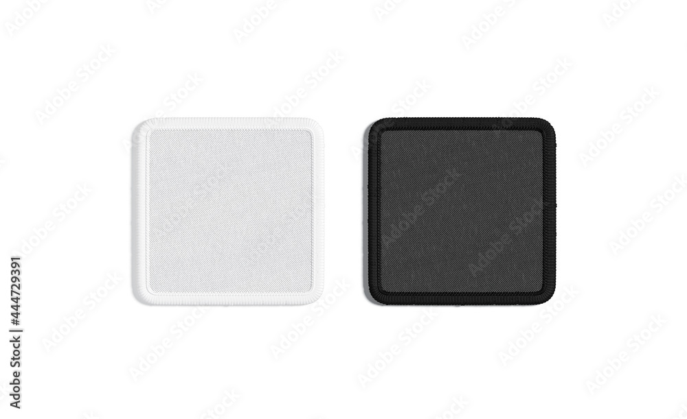 Blank black and white square embroidered patch mockup, top view Stock ...