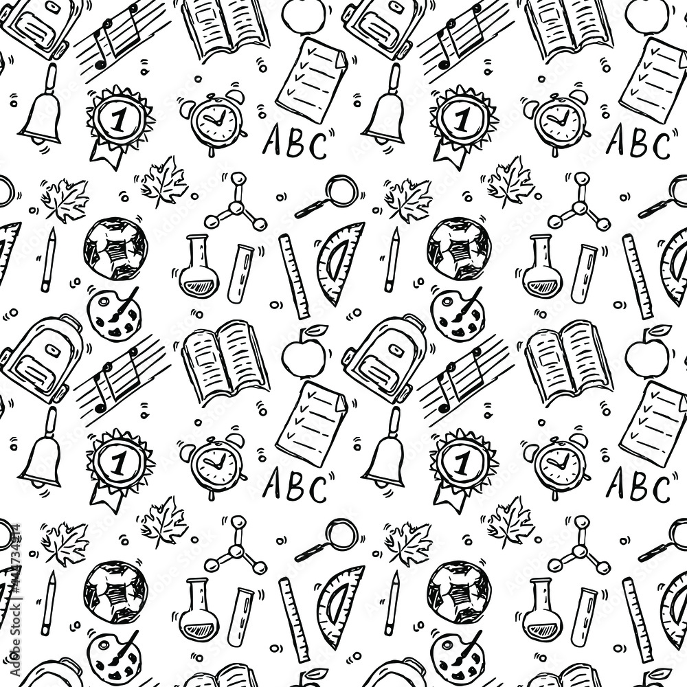 Seamless vector pattern with school icons. Doodle vector with school ...