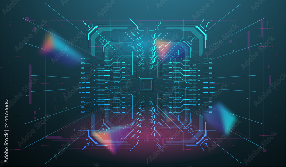 Neon HUD concept. Sci fi technology template design. Virtual space ...