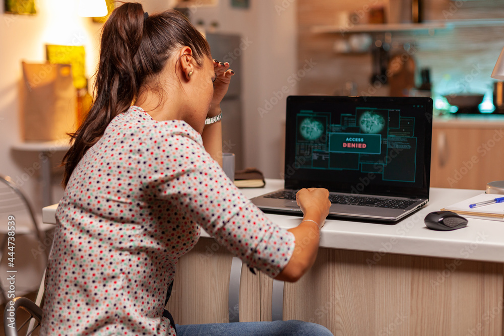 Angry hacker woman because of access denied while trying to attack ...