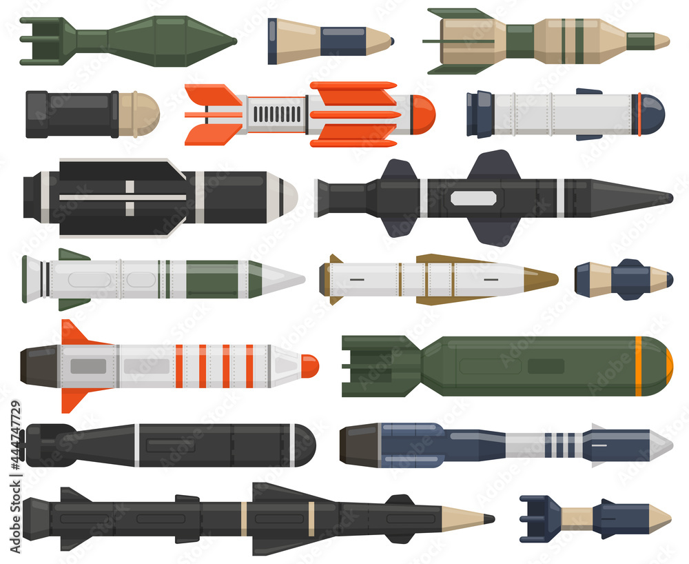 Military rocket weapon. Ballistic weapons, nuclear, aerial bombs ...