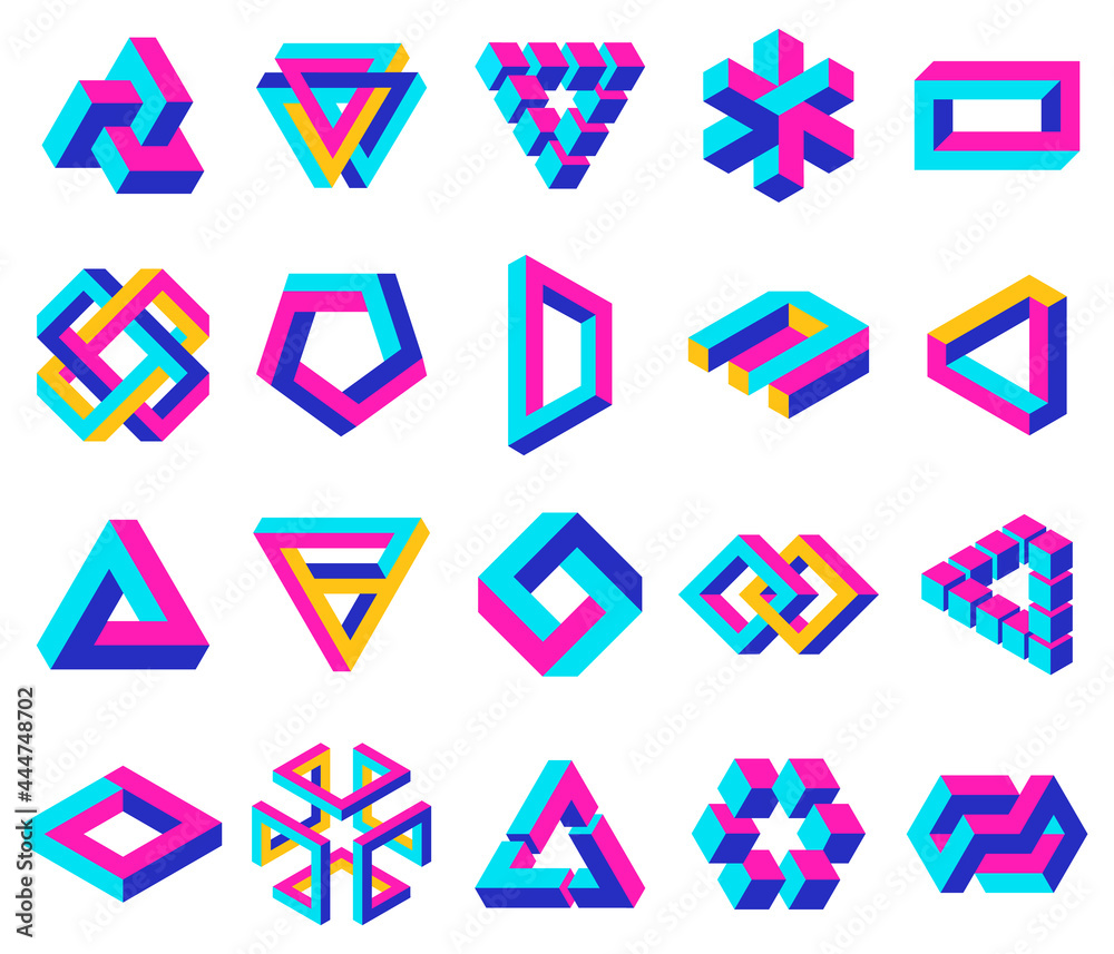 Obraz premium Geometric impossible shapes. Paradox triangle, square and ... Obraz premium Geometric impossible shapes. Paradox triangle, square and ...