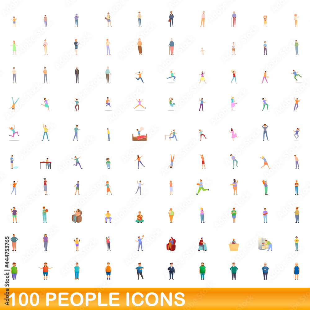 100 people icons set. Cartoon illustration of 100 people icons vector ...