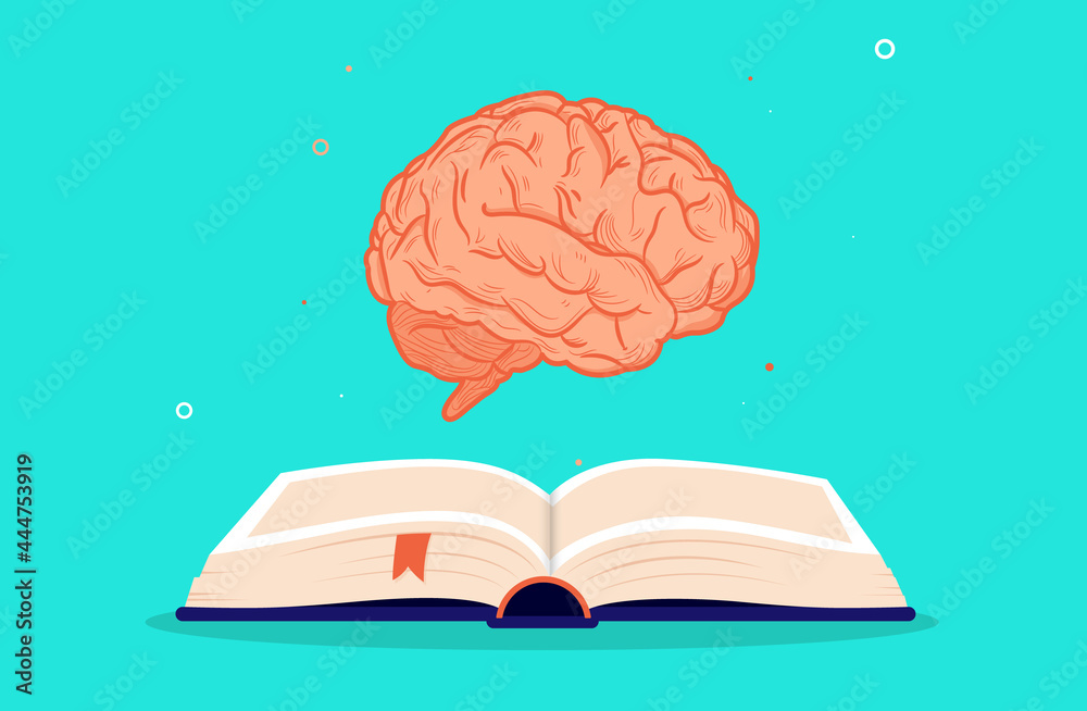 Books makes you smart - Open book lying with human brain above ...