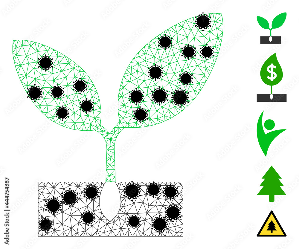Mesh plant sprout polygonal 2d vector illustration, with black ...