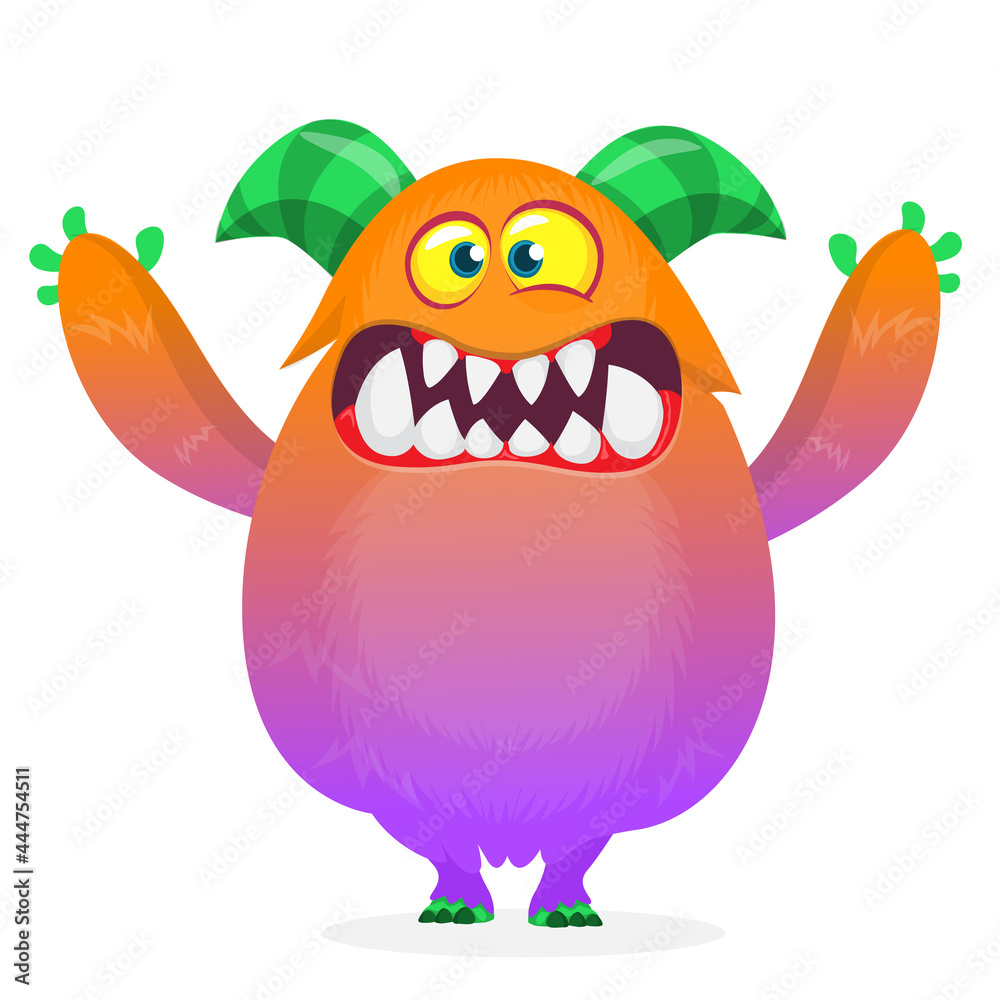 Funny cartoon furry monster character. Illustration of cute and happy ...