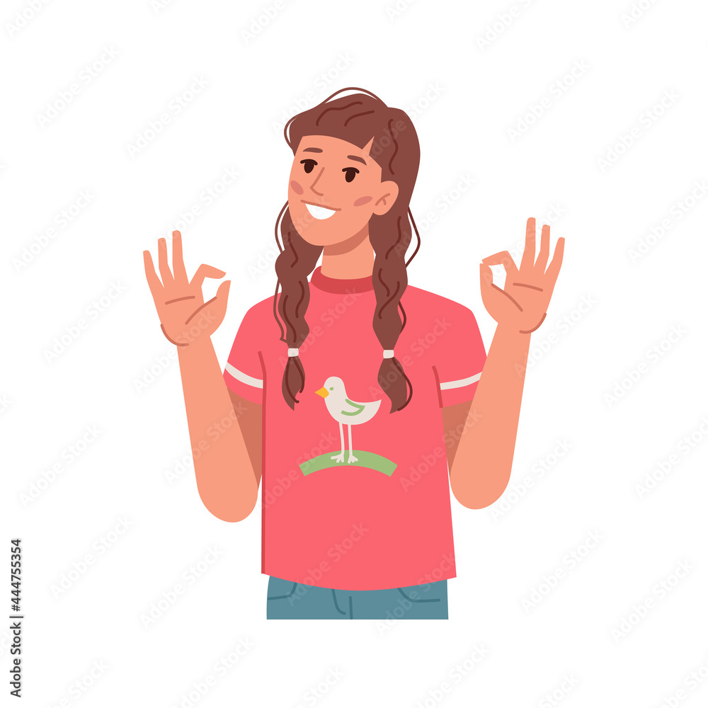 Girl kid showing okay gesture with hands, isolated preteen personage ...