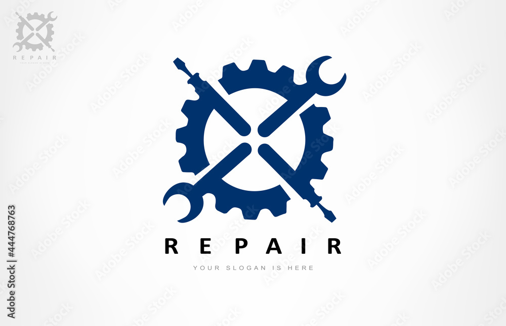 Repair logo vector. Wrench and screwdriver in gear logo vector. Stock ...