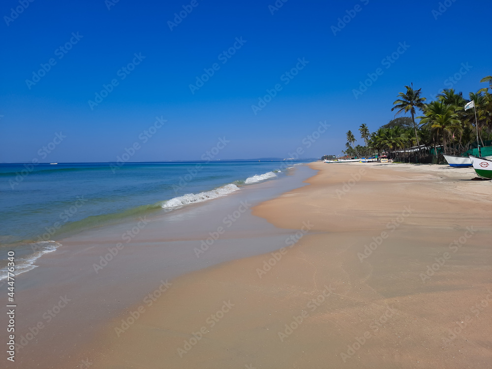 Foto de Goa beach. Tropical beach with palm trees and sea, blue water ...