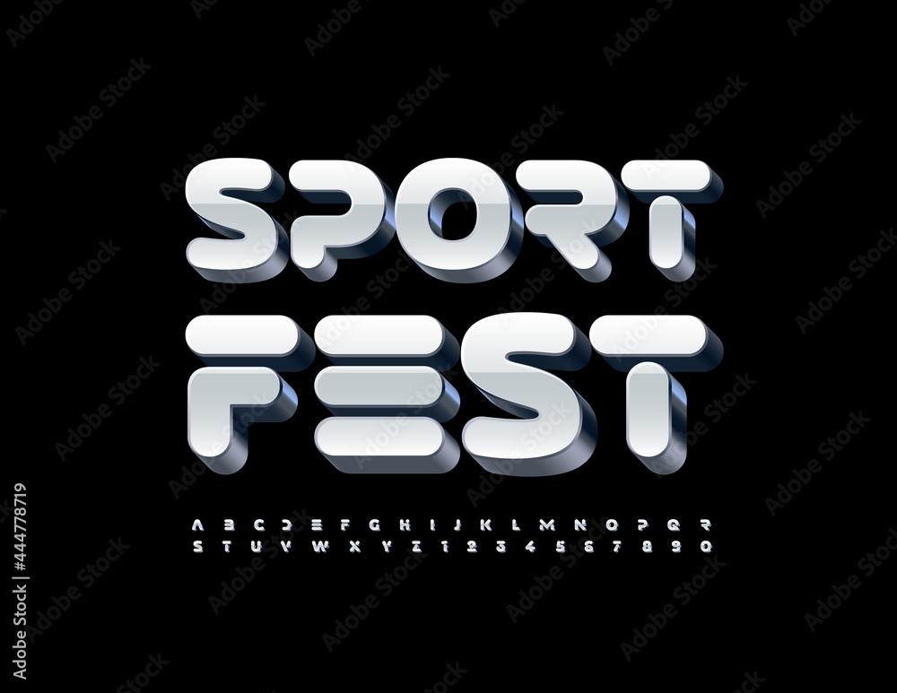 Vector modern flyer Sport Fest with 3D glossy Font. White and Silver ...