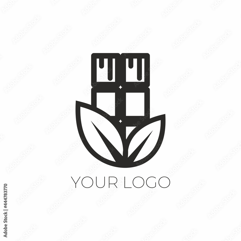 Delicious sweet logo with chocolate bar. Vector logo for chocolatier ...
