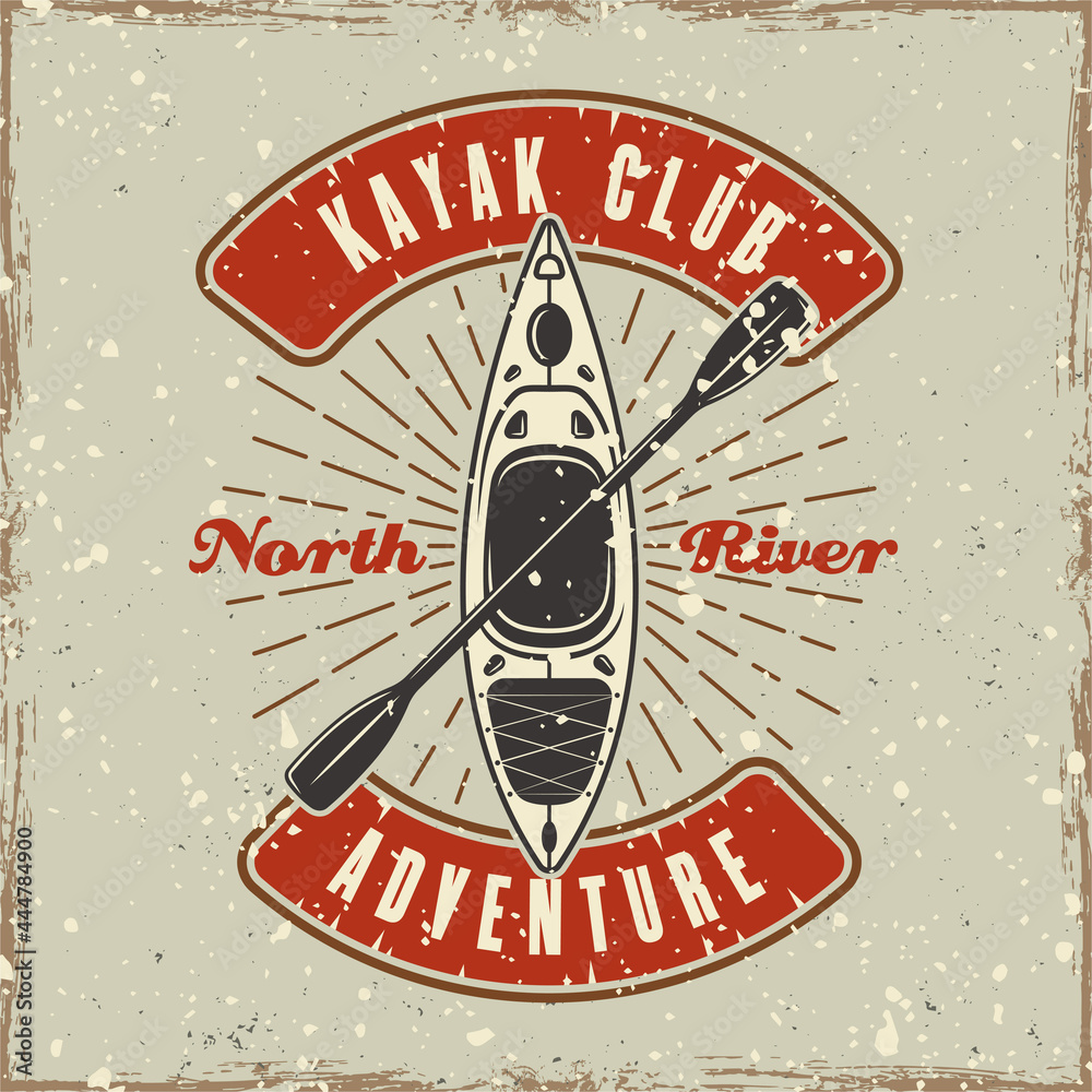 Kayak and rays colored emblem, badge, label or logo vector illustration ...