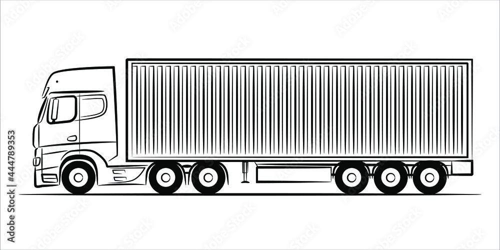 Container truck abstract silhouette on white background. A hand drawn ...