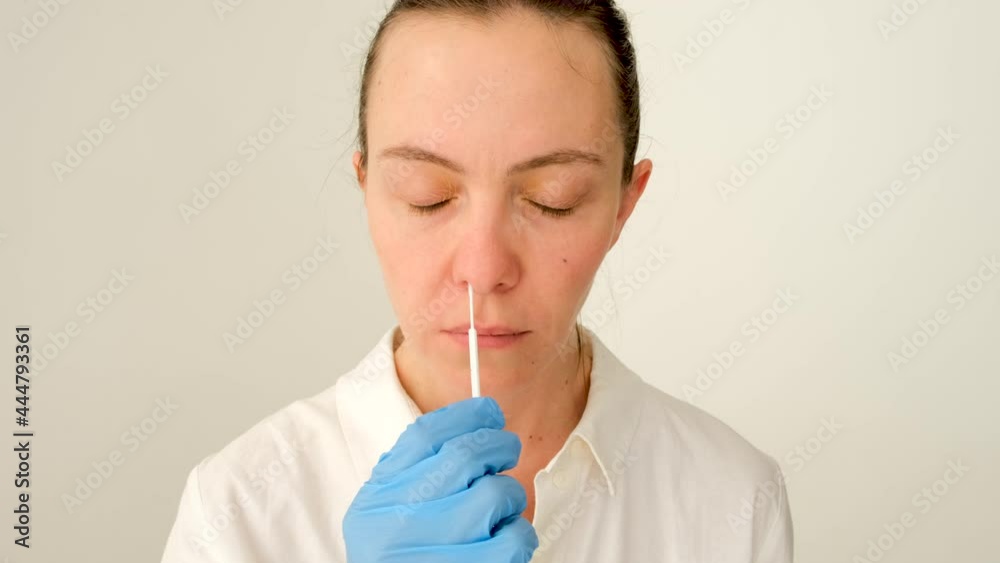 Self-test to obtain PCR. Coronavirus, flu nasal swab test collection ...