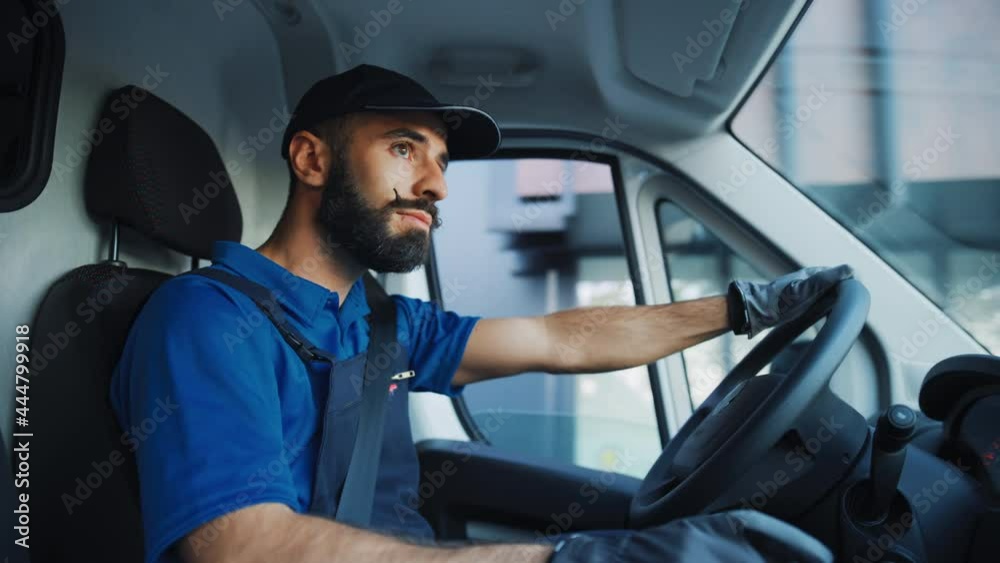 Portrait of Stylish Latin Delivery Truck Driver on the Road. Happy ...