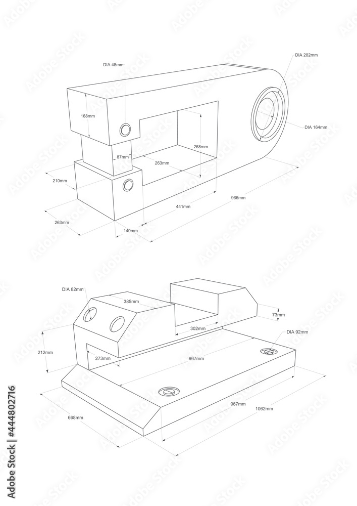 Technical drawing of details.Engineering technology design.A set of ...