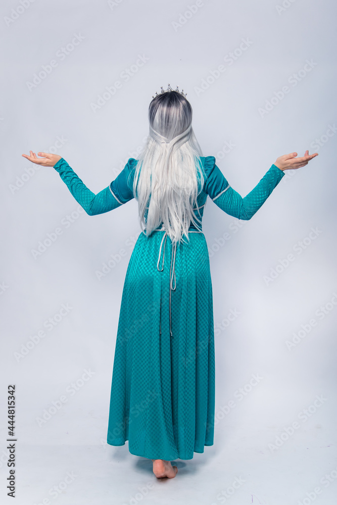 Full length portrait of a standing back princess in a medieval, fantasy ...