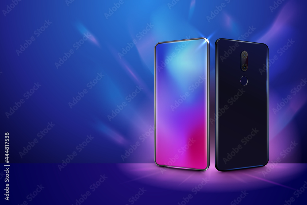 Back and front smartphone view. Realistic mobile phone in different ...