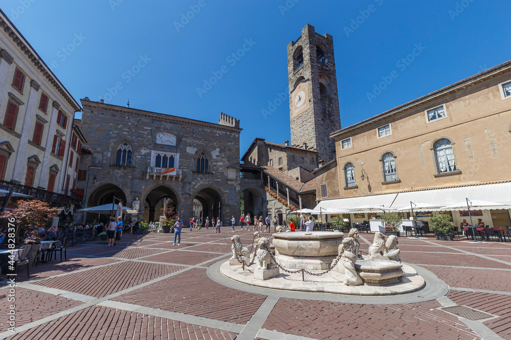 Bergamo, Italy - July 10, 2021: street view of Bergamo Alta citadel in ...