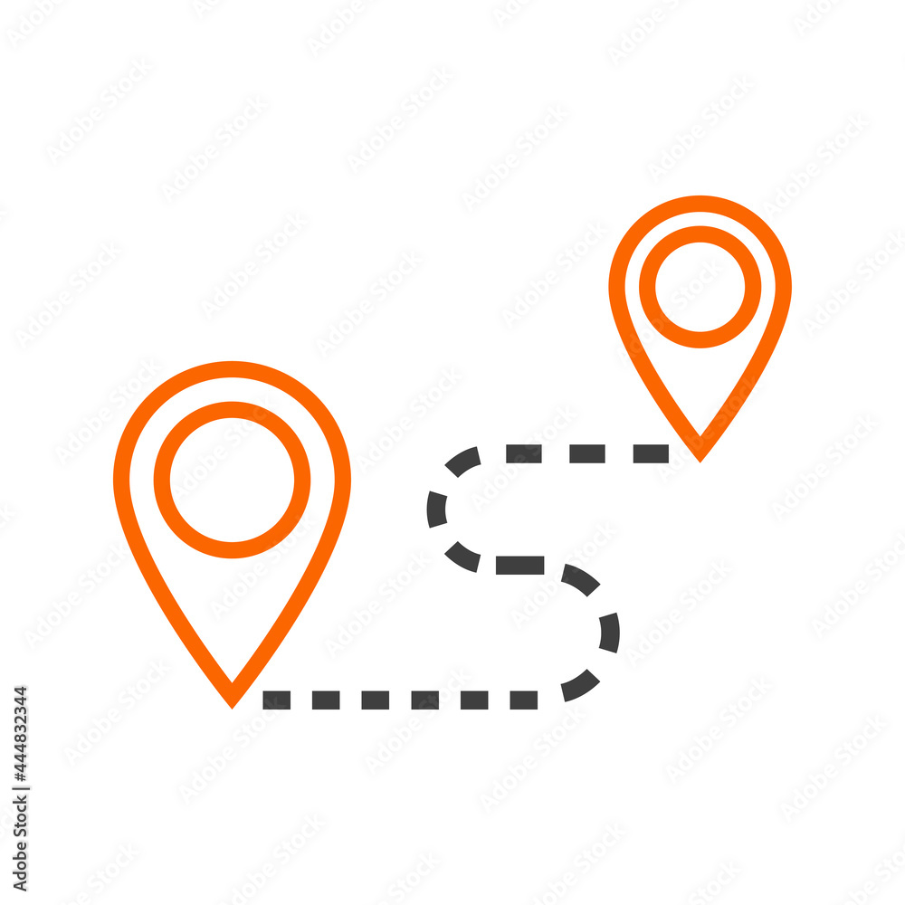 Icono con hoja de ruta entre punteros con línea de puntos en color gris ...