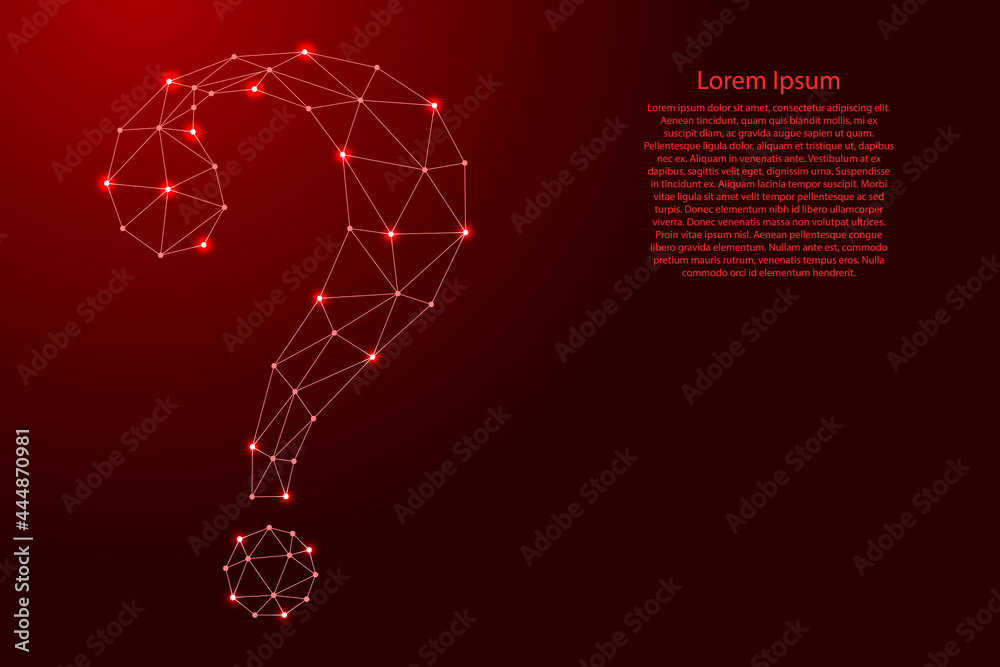 Large question mark from futuristic polygonal red lines and glowing ...