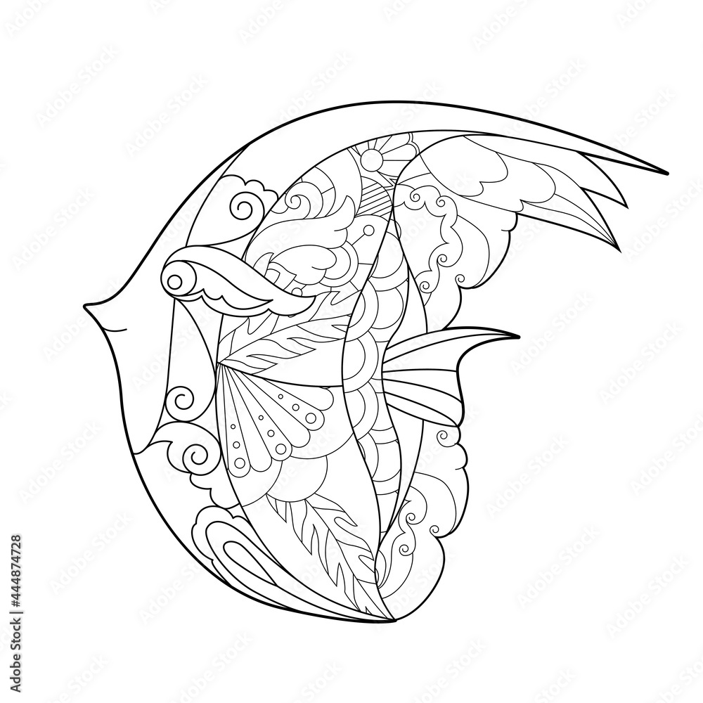 Contour linear illustration with fish for coloring book. Cute ocean ...