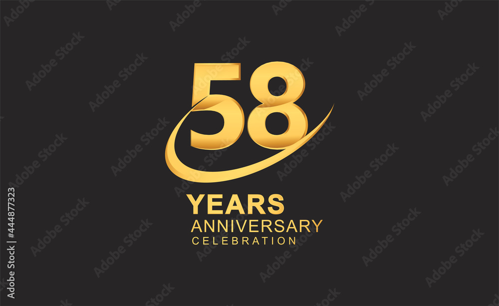 58th years anniversary with swoosh design golden color isolated on ...