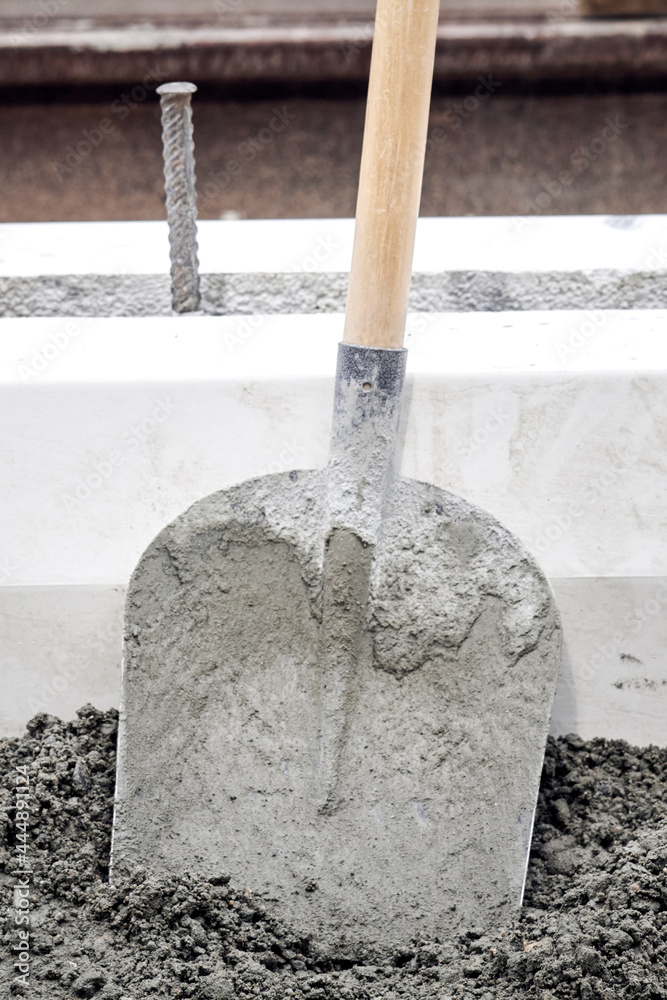 Shovel on a real construction site and public site renovation. Stock ...