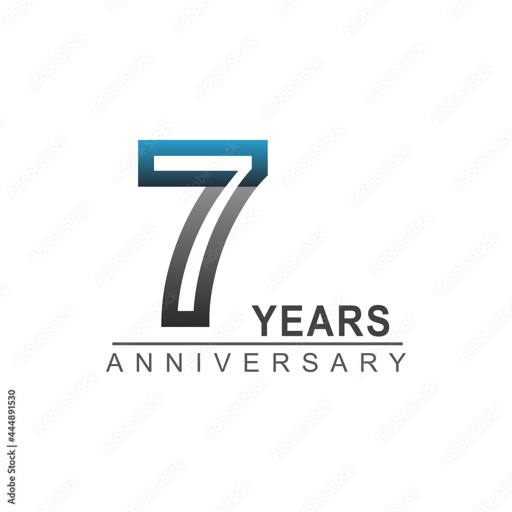 7th years anniversary logotype bold line number with grey and blue ...