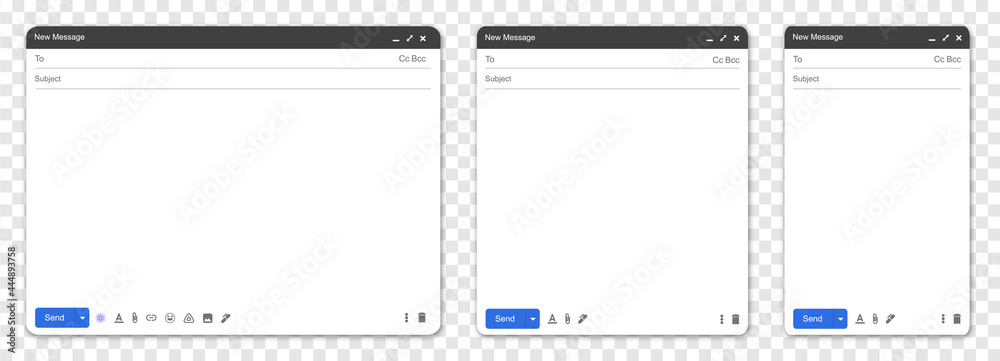Email interface set. Mail mockup window for feedback form. Template of ...