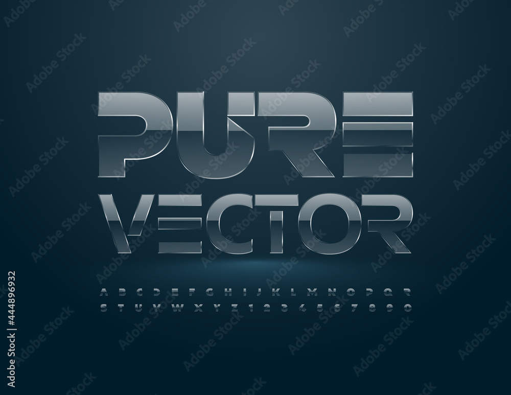 Vector Pure Font. Glass shiny Alphabet. Transparent Letters and Numbers ...