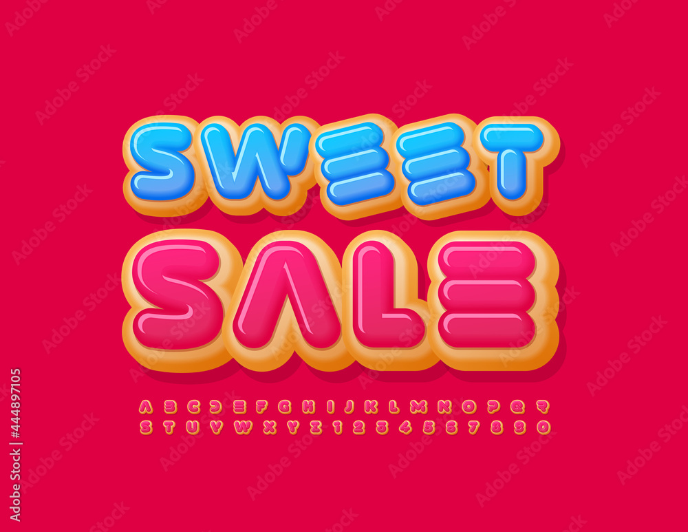 Vector promo banner Sweet Sale. Bright glazed Font. Delicious set of ...