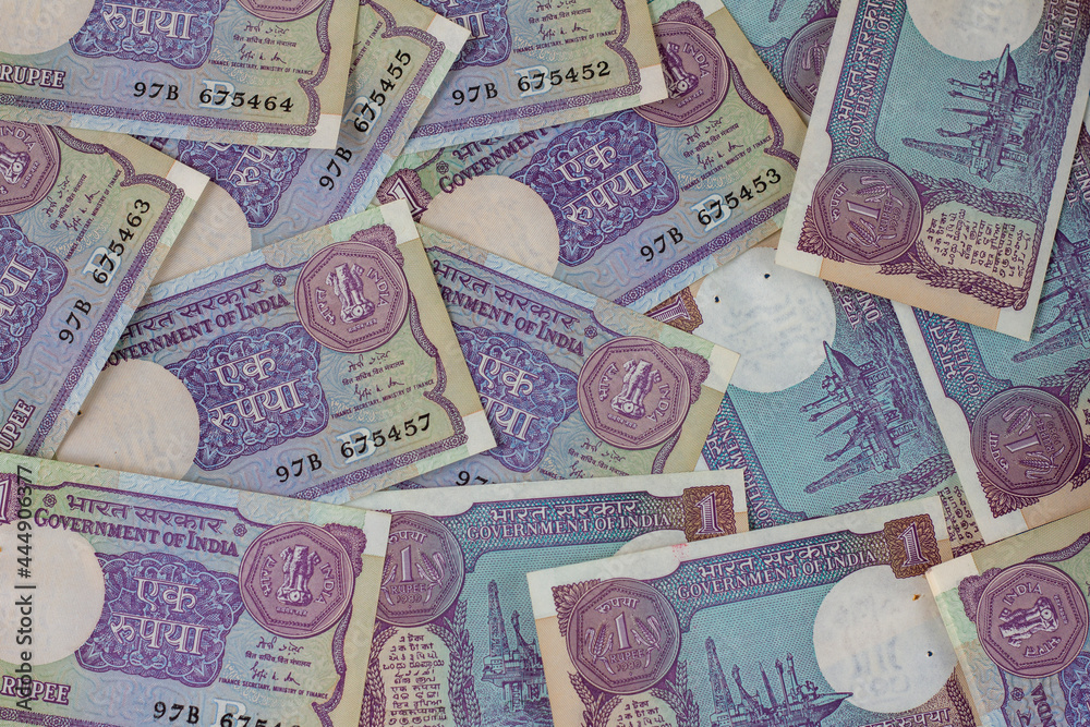 Indian Old vintage coin and paper note of One Rupee. old coin isolated ...