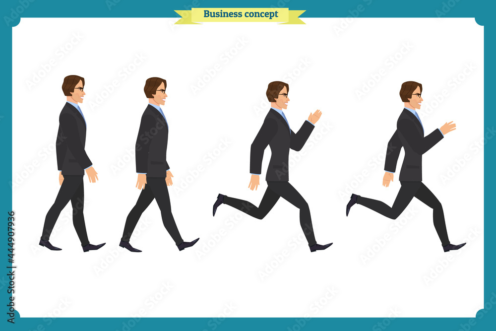 Collection set of Walking and running businessman. Walk, run, active ...