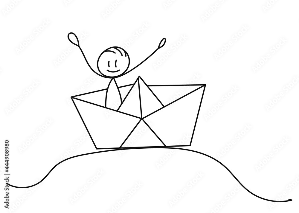 stick figure man swims on a paper boat Stock Vector | Adobe Stock