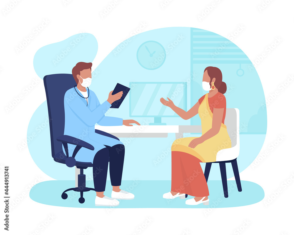 Physician office consultation 2D vector isolated illustration. Medical ...