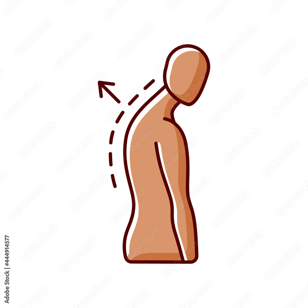 Thoracic kyphosis RGB color icon. Prominent shoulder blade. Spinal ...